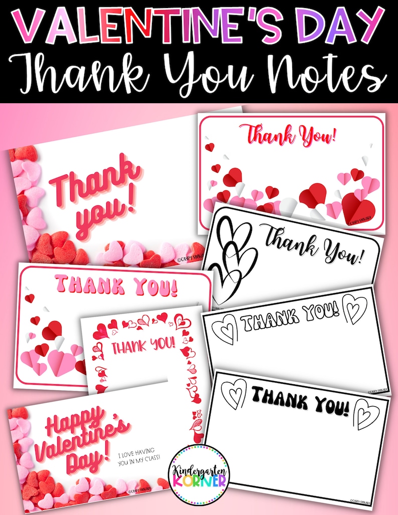 Valentine's Day Thank You Notes Editable Thank You Notes Cards Editable ...