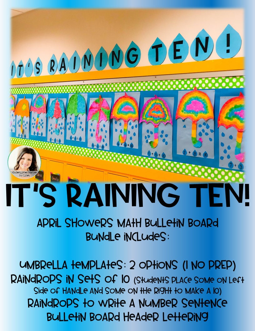 April Showers Bulletin Board | "it's Raining Ten" Math Addition, Number ...
