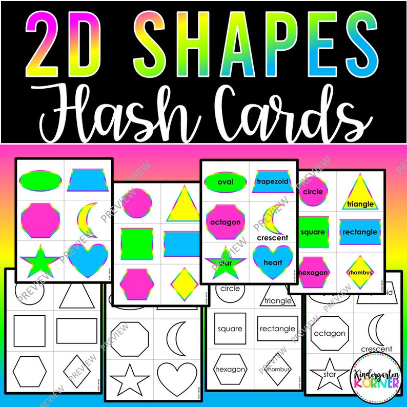 2D Shapes Flash Cards 2-D Shapes Flashcards Kindergarten Math Geometry ...