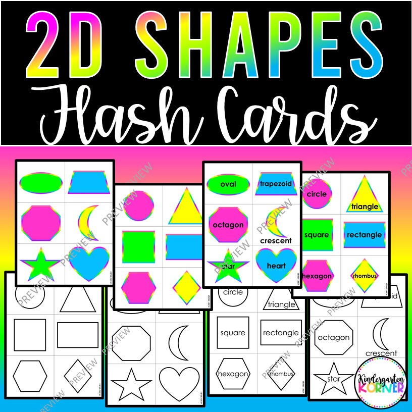 2D Shapes Flash Cards 2-D Shapes Flashcards Kindergarten Math Geometry ...