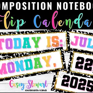 Composition Notebook Classroom Theme | Varsity Font Hanging Date Flip ...