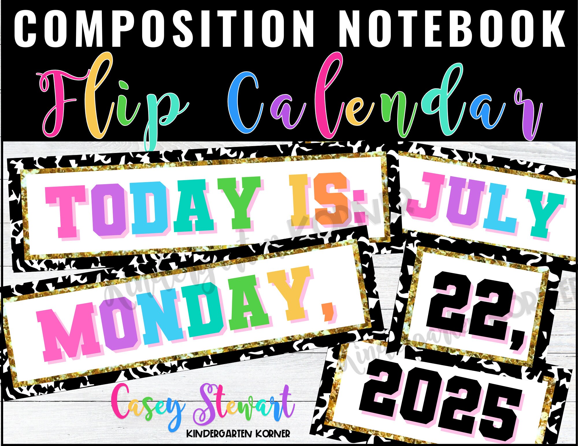 Composition Notebook Classroom Theme | Varsity Font Hanging Date Flip ...