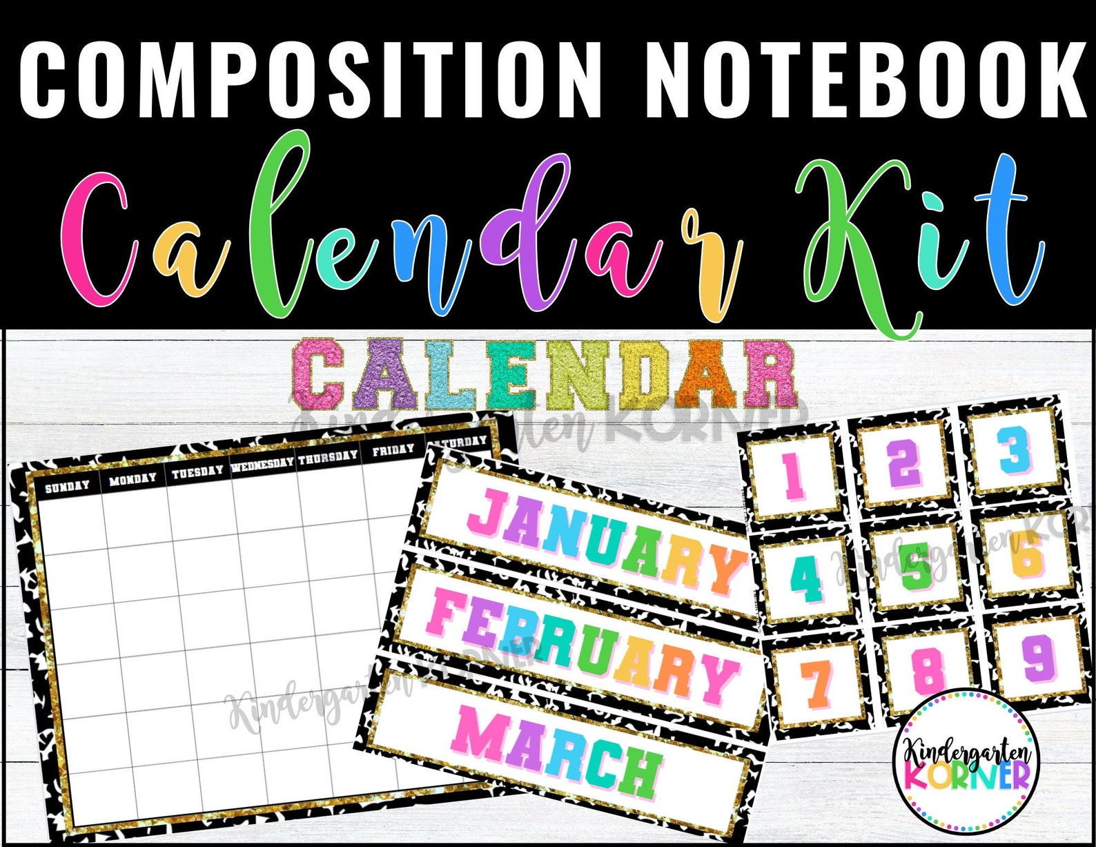 Composition Notebook Large Calendar Kit | Months, Number Card S ...