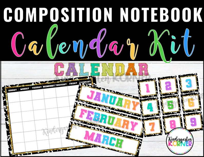 Composition Notebook Large Calendar Kit Months, Number Card S, Numbers ...