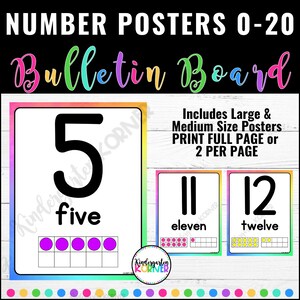 Numbers 0 - 20 Number Posters With Ten Frames Watercolors Rainbow ...