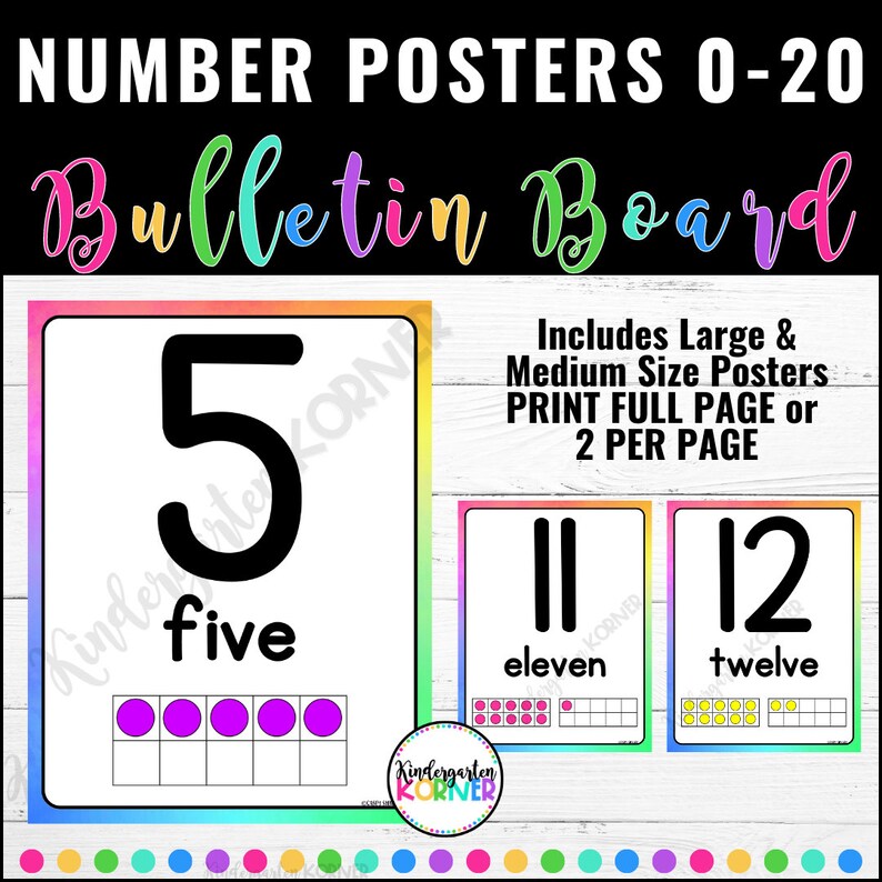 Numbers 0 20 Number Posters With Ten Frames Watercolors Rainbow ...