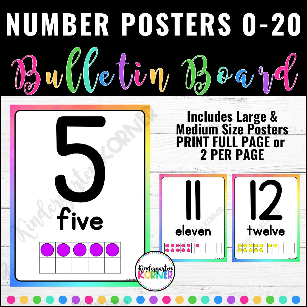 Numbers 0 - 20 Number Posters With Ten Frames Watercolors Rainbow ...