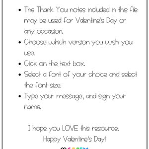 Valentine's Day Thank You Notes | Editable Thank You Notes Cards ...