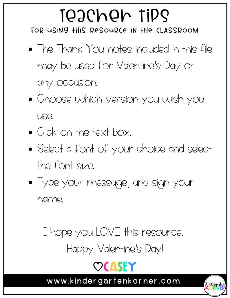 Valentine's Day Thank You Notes Editable Thank You Notes Cards Editable ...