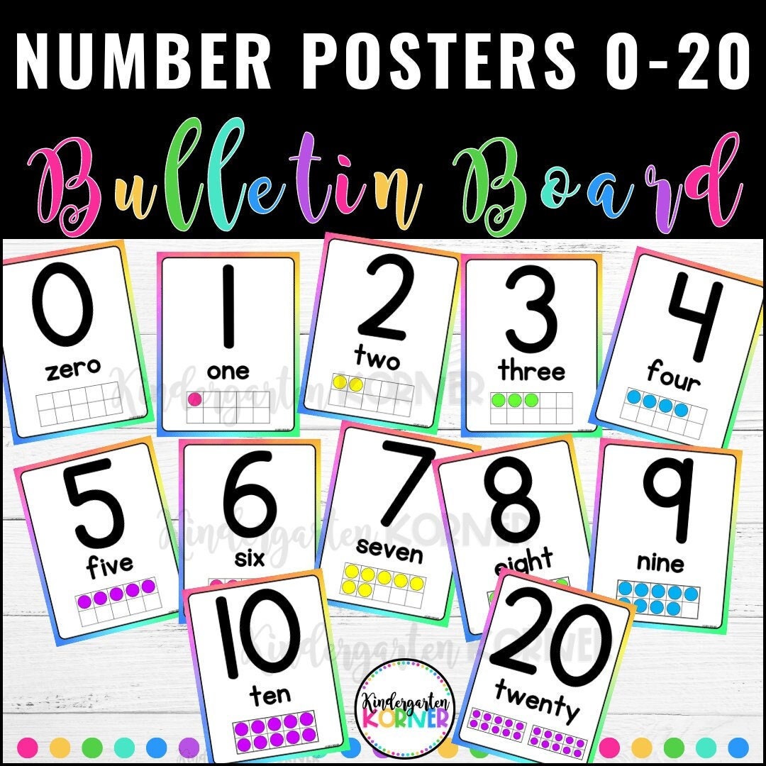 Numbers 0 - 20 Number Posters With Ten Frames Watercolors Rainbow ...