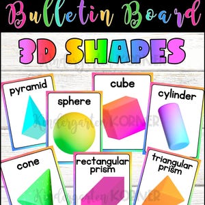 3D Shapes Posters Rainbow Neon Watercolors Kindergarten 1st Math ...