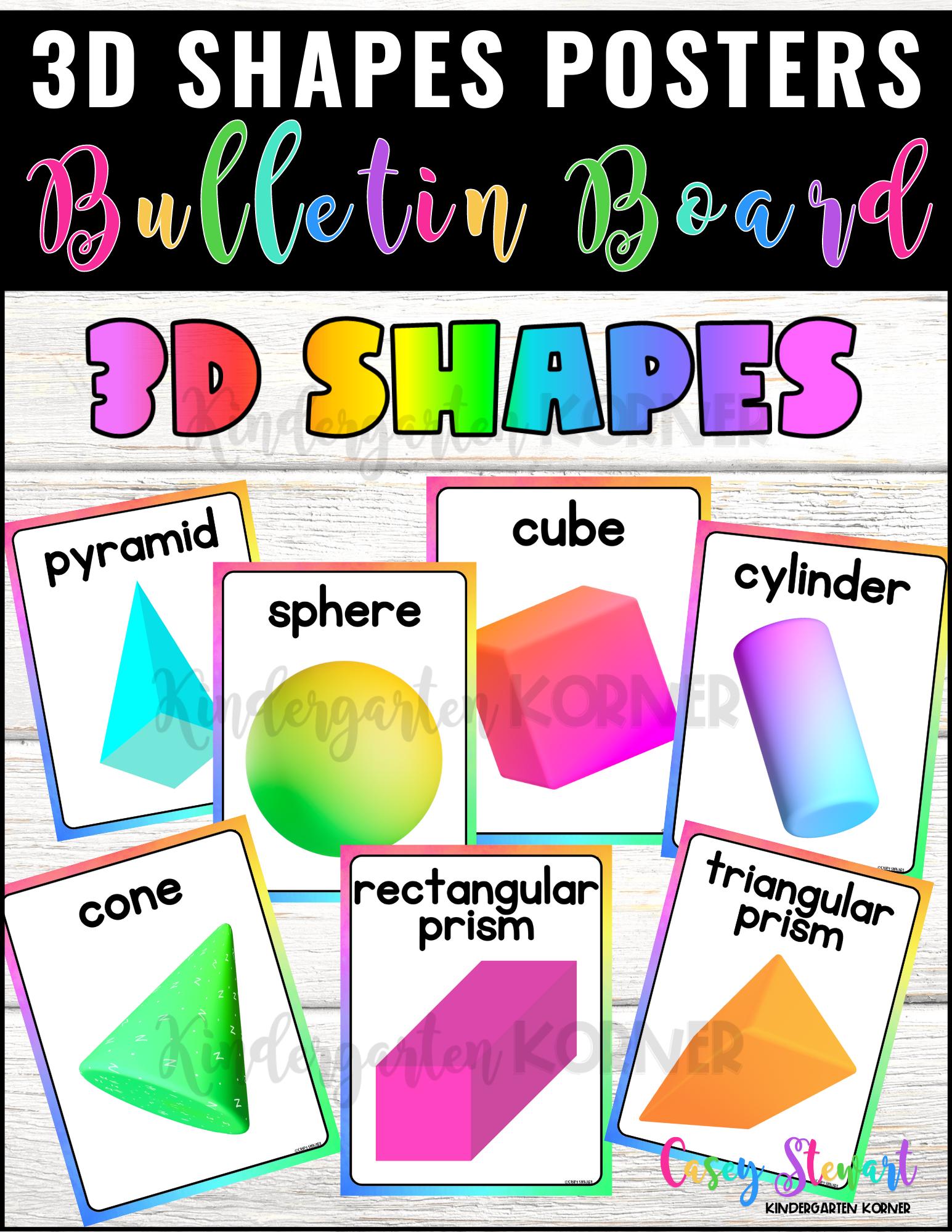 3D Shapes Posters Rainbow Neon Watercolors Kindergarten 1st Math ...