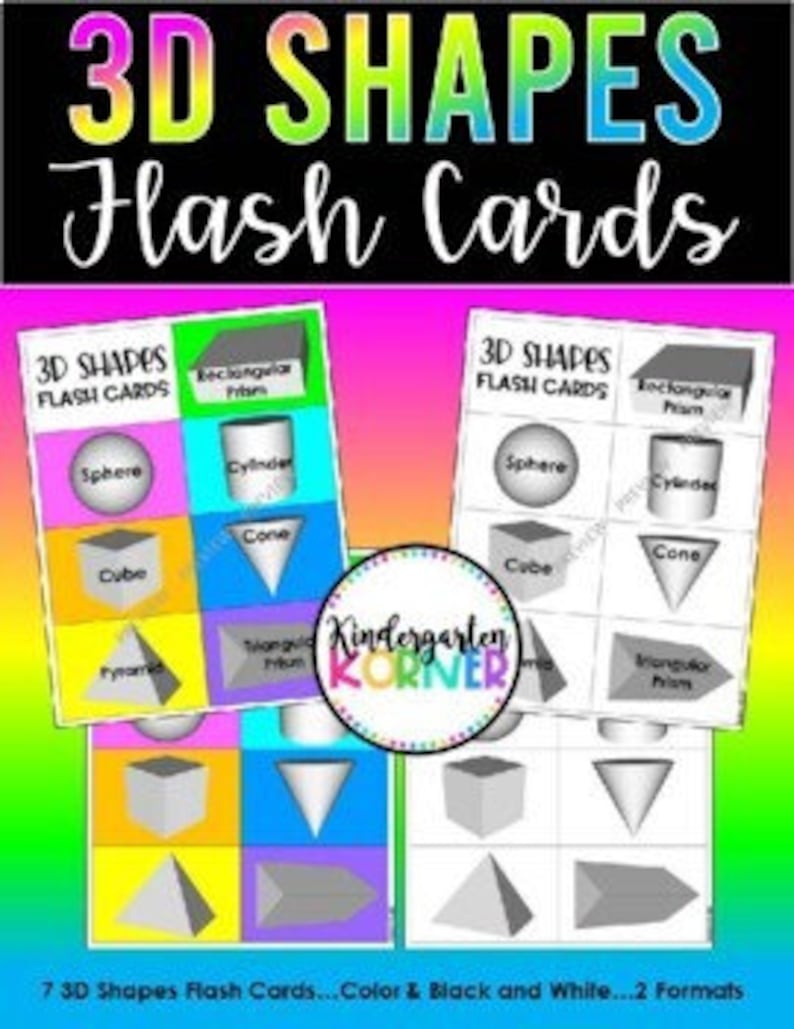 3D Shapes Flash Cards 3-D Shapes Flashcards Kindergarten Math Geometry ...