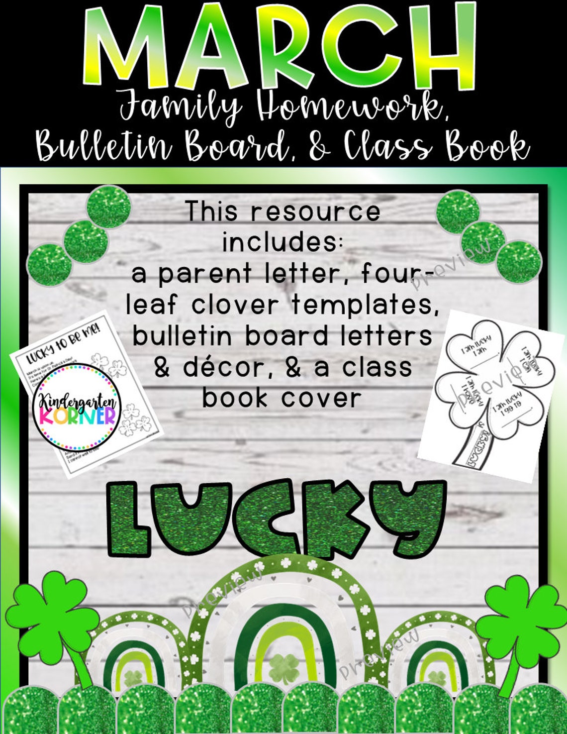 March Family Homework St. Patrick's Day Bulletin Board & Class Book ...