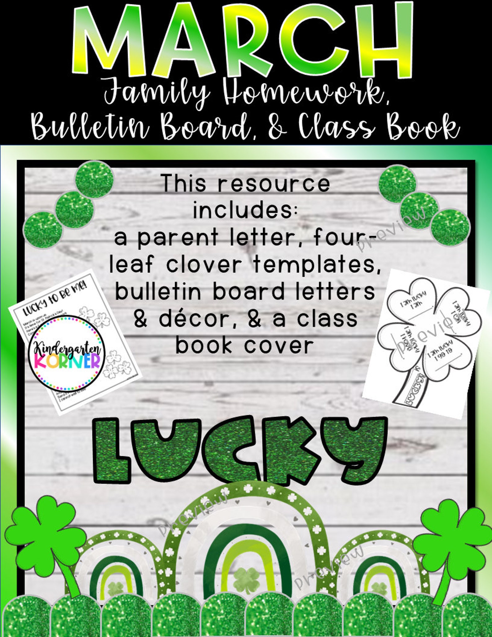 March Family Homework St. Patrick's Day Bulletin Board & Class Book ...