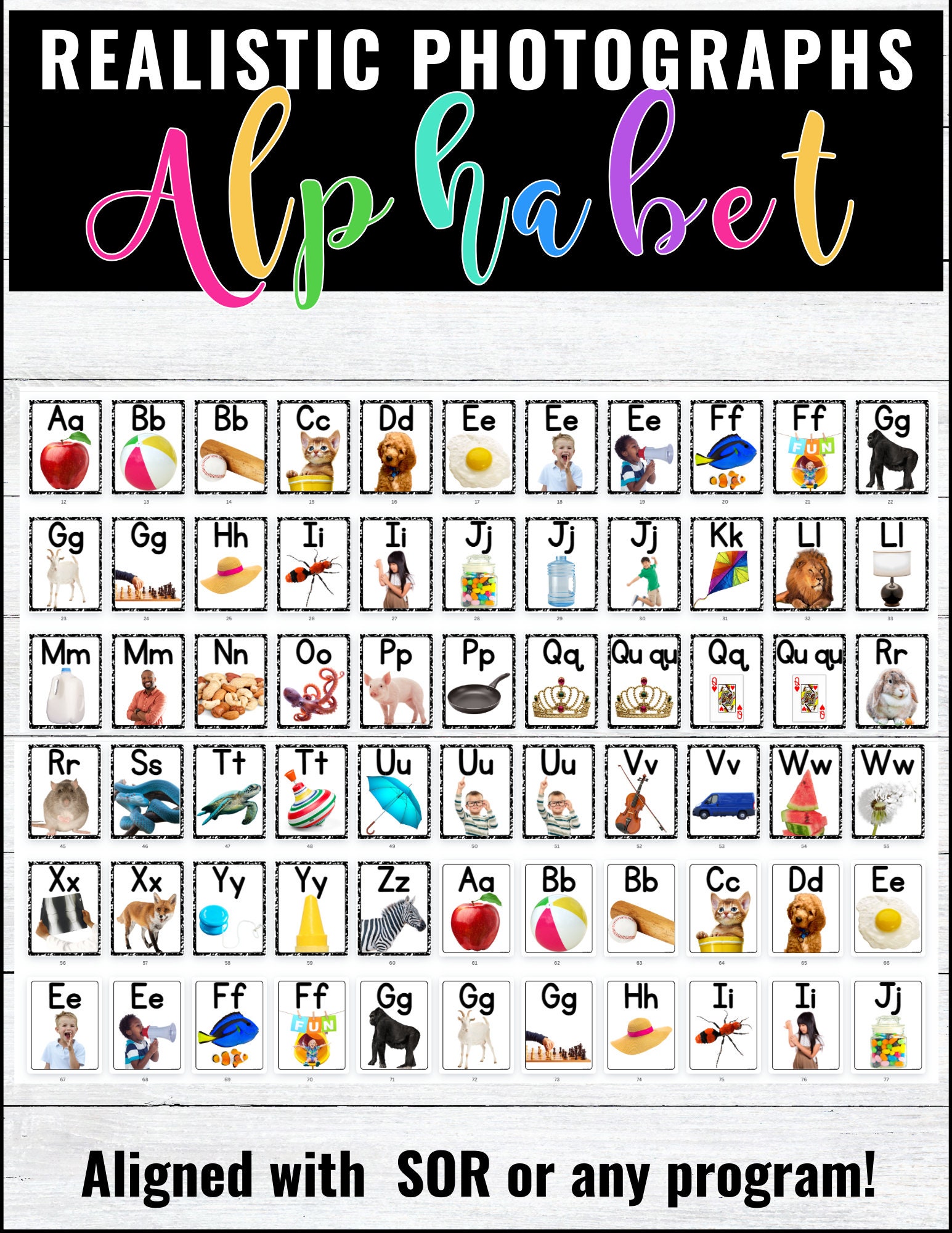 Realistic Photographs Alphabet Posters Bulletin Board Composition ...