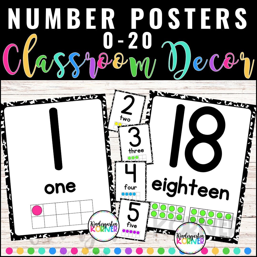 Number Posters Composition Notebook Style Printable Classroom Decor - Etsy