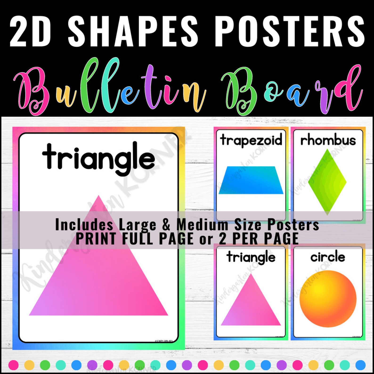 2D Shapes Posters Rainbow Neon Watercolors Kindergarten 1st Math ...