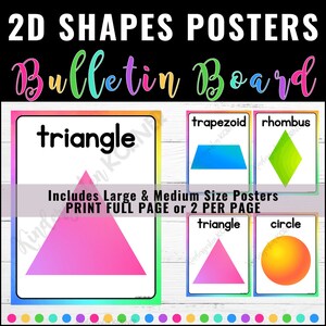 2D Shapes Posters Rainbow Neon Watercolors Kindergarten 1st Math ...