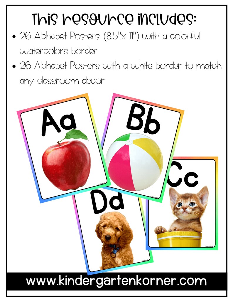 Alphabet Posters Realistic Photographs Classroom Decor Kindergarten Pre ...