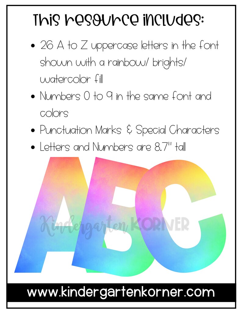 Watercolors Large Bulletin Board Letters Numbers Rainbow Neon Classroom ...
