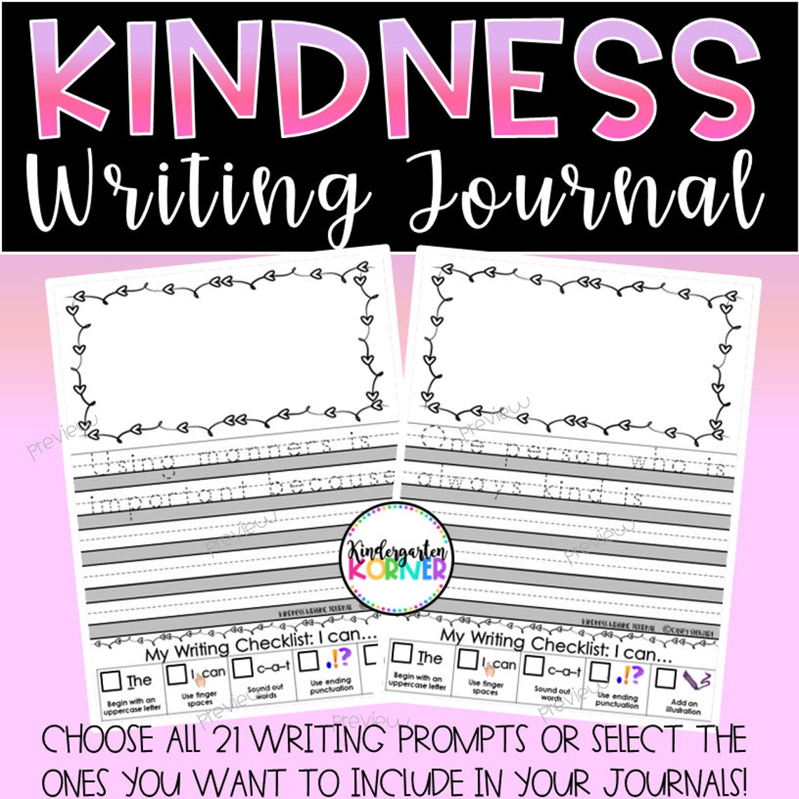 Kindness Journal | Kindness Week | Kindness Writing Journal Prompts ...