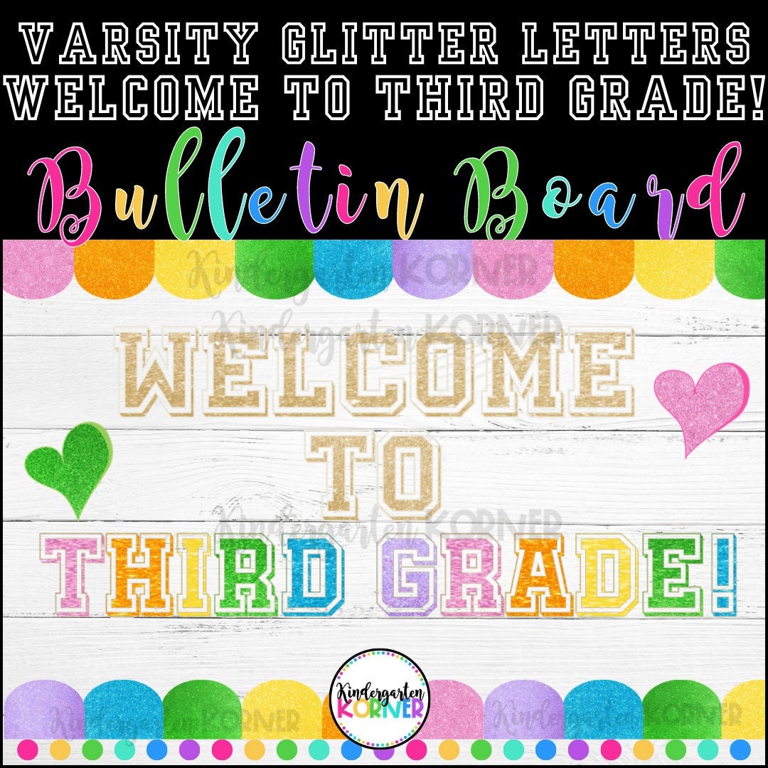 Welcome to Third Grade Varsity Letters Bulletin Board Printable Rainbow ...