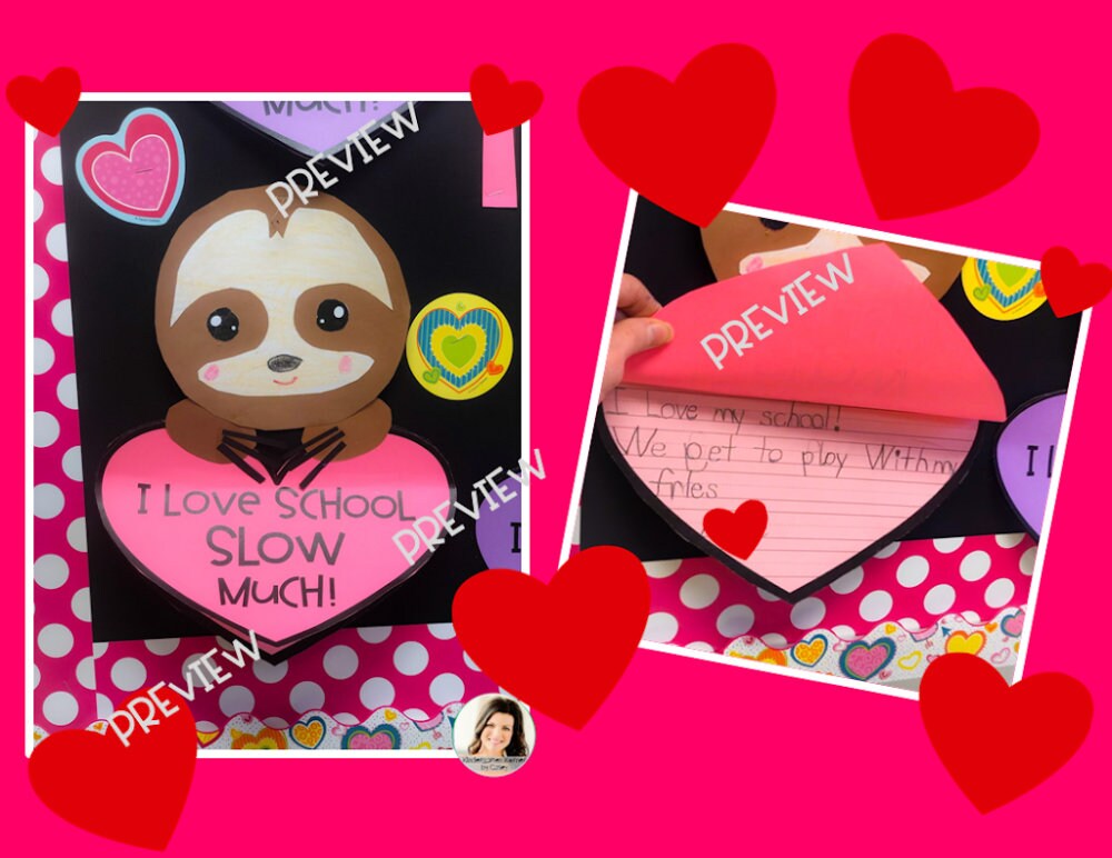 Valentine's Day Sloth Writing Craft February Bulletin Board Valentine's ...