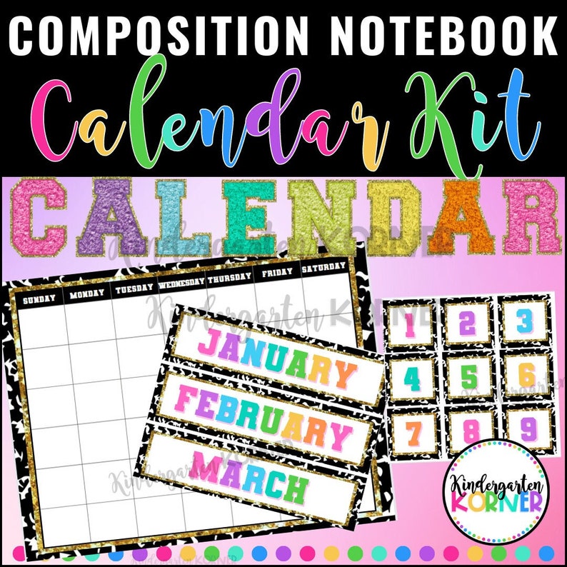 Composition Notebook Large Calendar Kit Months, Number Card S, Numbers ...