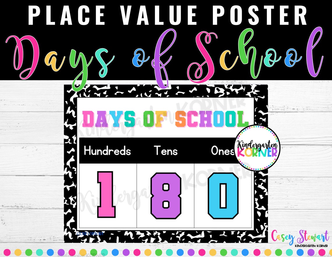 Days of School Place Value Poster Composition Notebook Classroom Decor ...