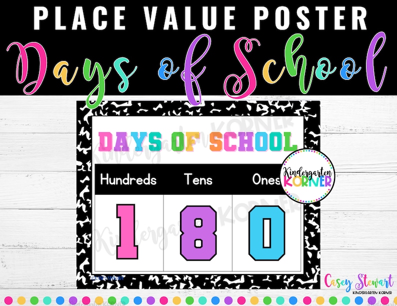 Days of School Place Value Poster | Composition Notebook Classroom ...