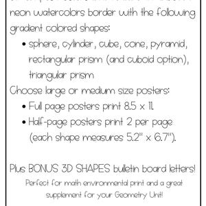 3D Shapes Posters Rainbow Neon Watercolors Kindergarten 1st Math ...