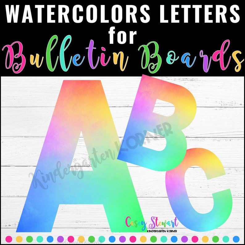 Watercolors Large Bulletin Board Letters Numbers Rainbow Neon Classroom ...