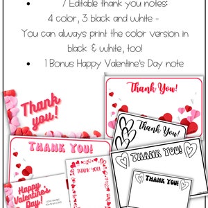Valentine's Day Thank You Notes | Editable Thank You Notes Cards ...