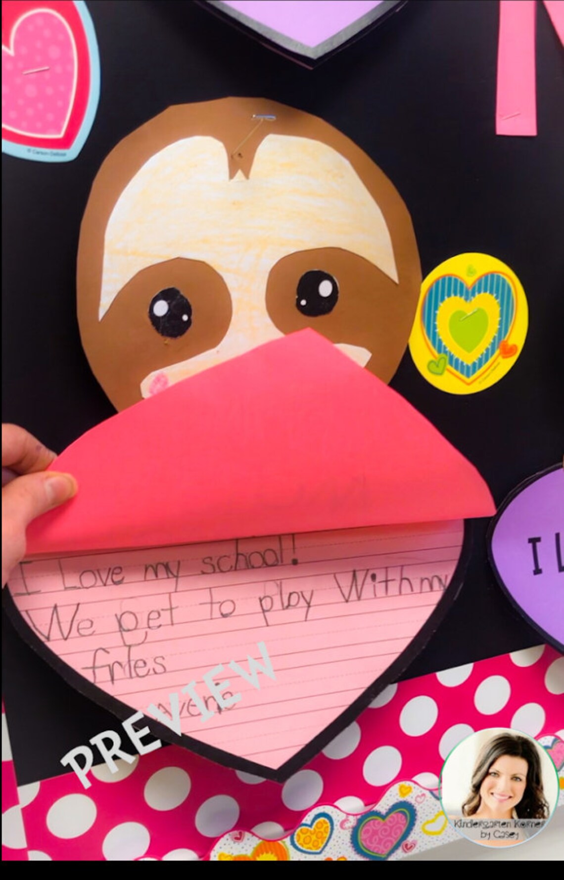 Valentine's Day Sloth Writing Craft February Bulletin Board Valentine's ...