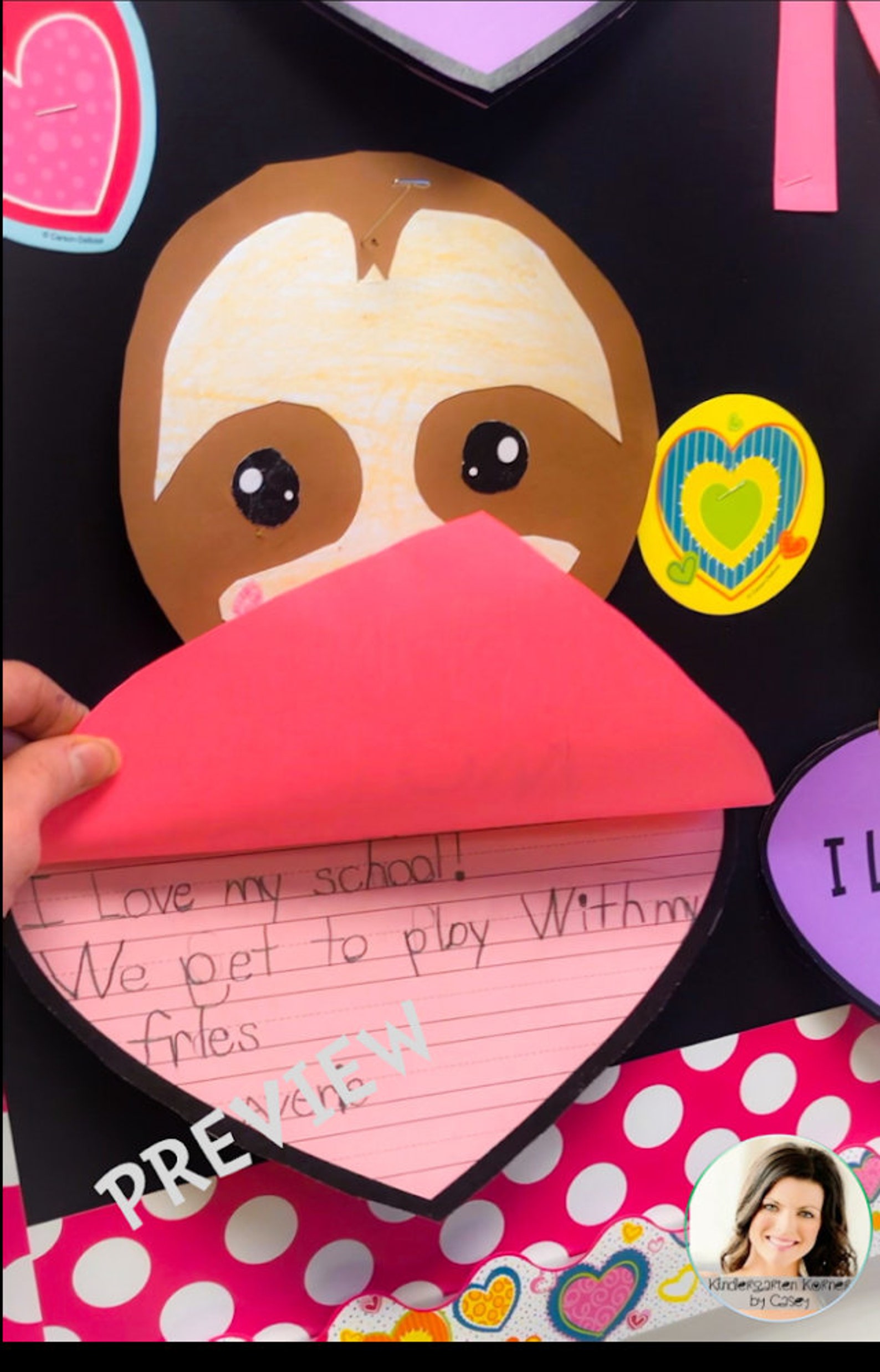 Valentine's Day Sloth Writing Craft February Bulletin Board Valentine's ...