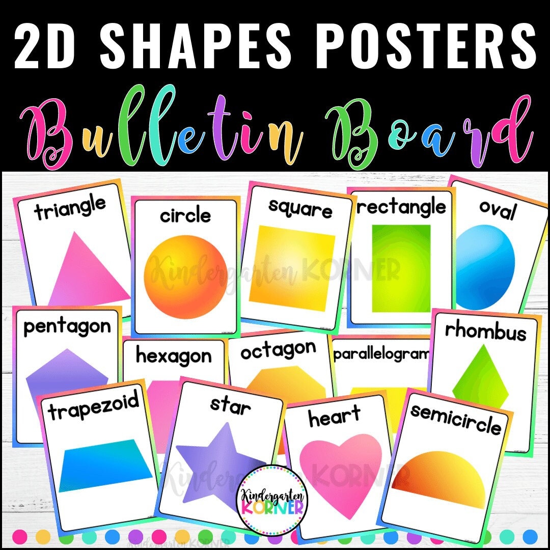 2D Shapes Posters Rainbow Neon Watercolors Kindergarten 1st Math ...
