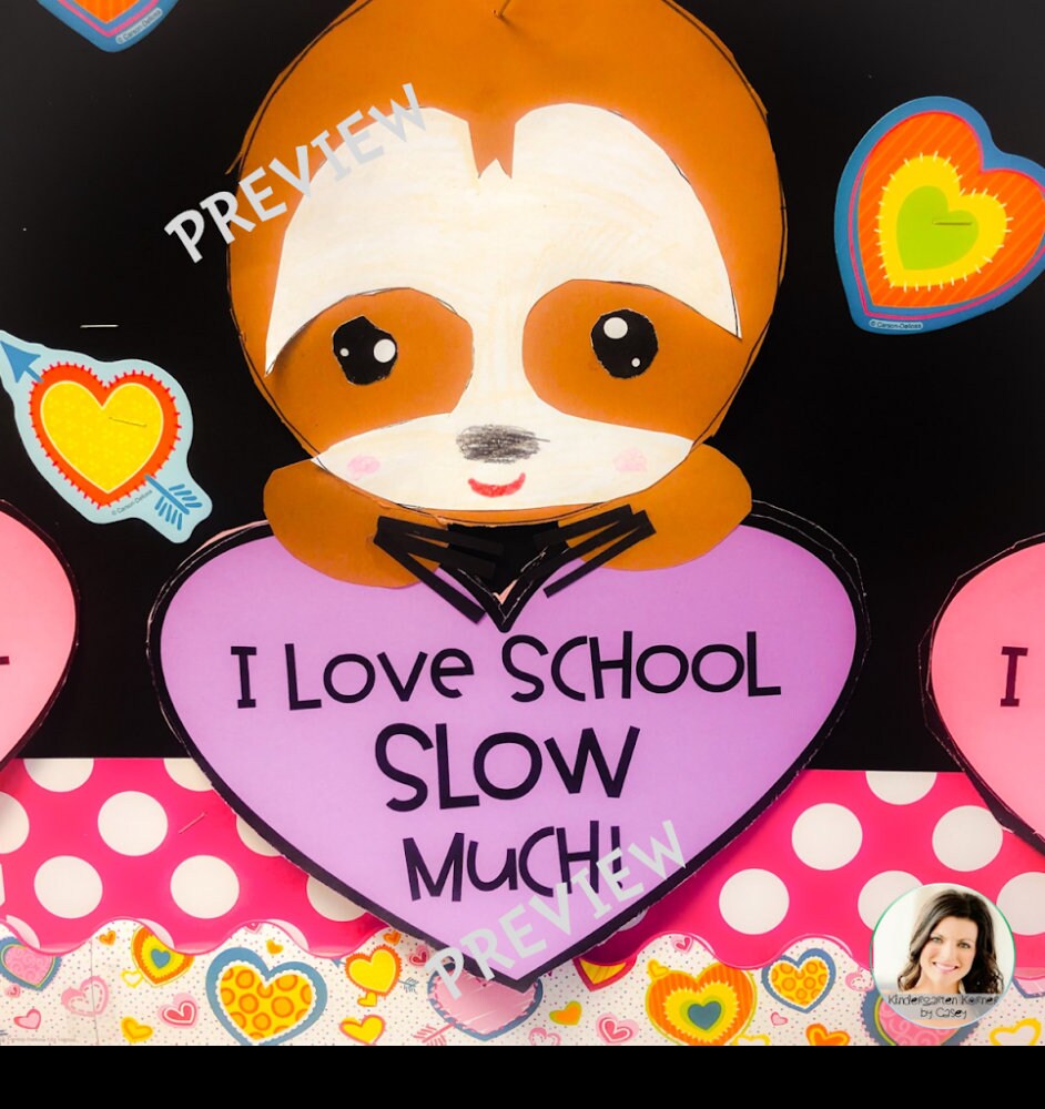 Valentine's Day Sloth Writing Craft February Bulletin Board Valentine's ...