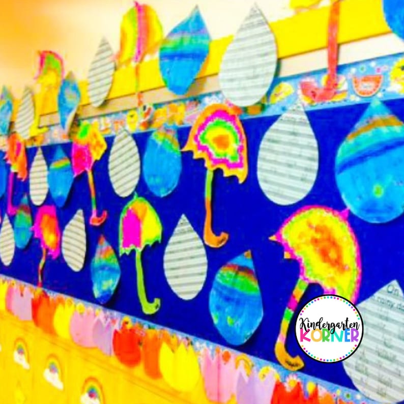 April Showers Bulletin Board Raindrop Writing Templates Kindergarten ...