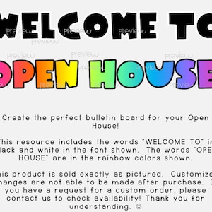 Welcome to Open House Bulletin Board | Printable Banner, Sign | Rainbow ...