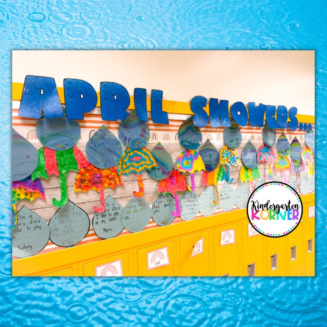 April Showers Bulletin Board Raindrop Writing Templates Kindergarten ...