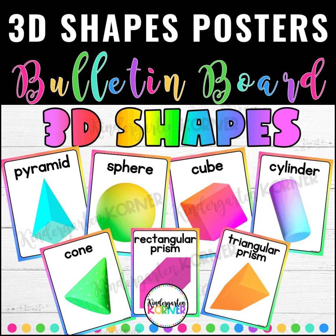 3D Shapes Posters Rainbow Neon Watercolors Kindergarten 1st Math ...