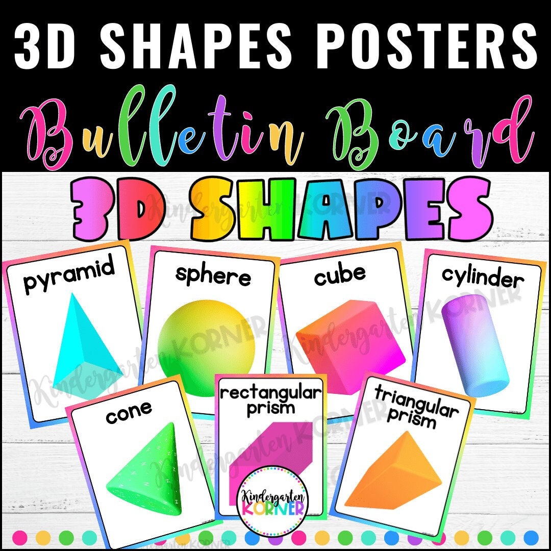3D Shapes Posters Rainbow Neon Watercolors Kindergarten 1st Math ...
