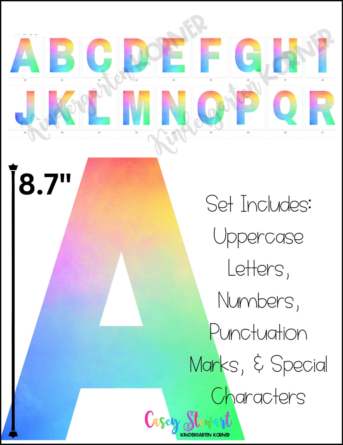 Watercolors Large Bulletin Board Letters Numbers Rainbow Neon Classroom ...