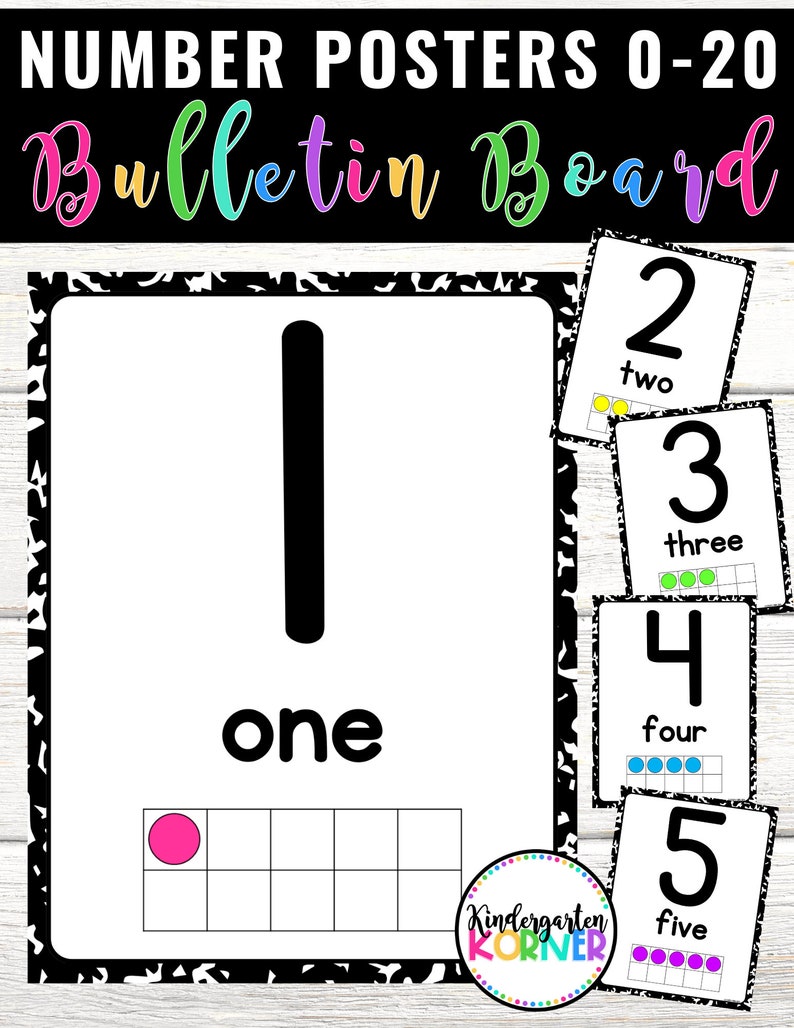Number Posters Composition Notebook Style Printable Classroom Decor - Etsy