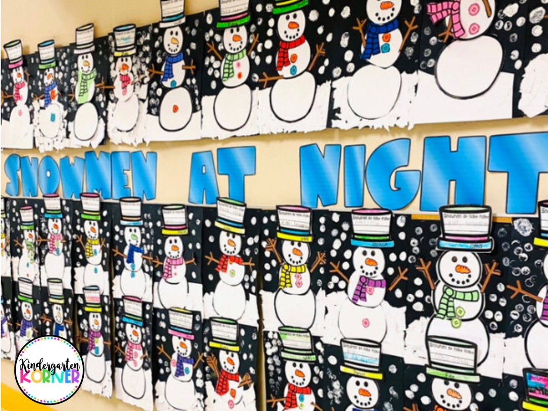Snowmen at Night Winter Bulletin Board Kit | Snowman Writing and Craft ...
