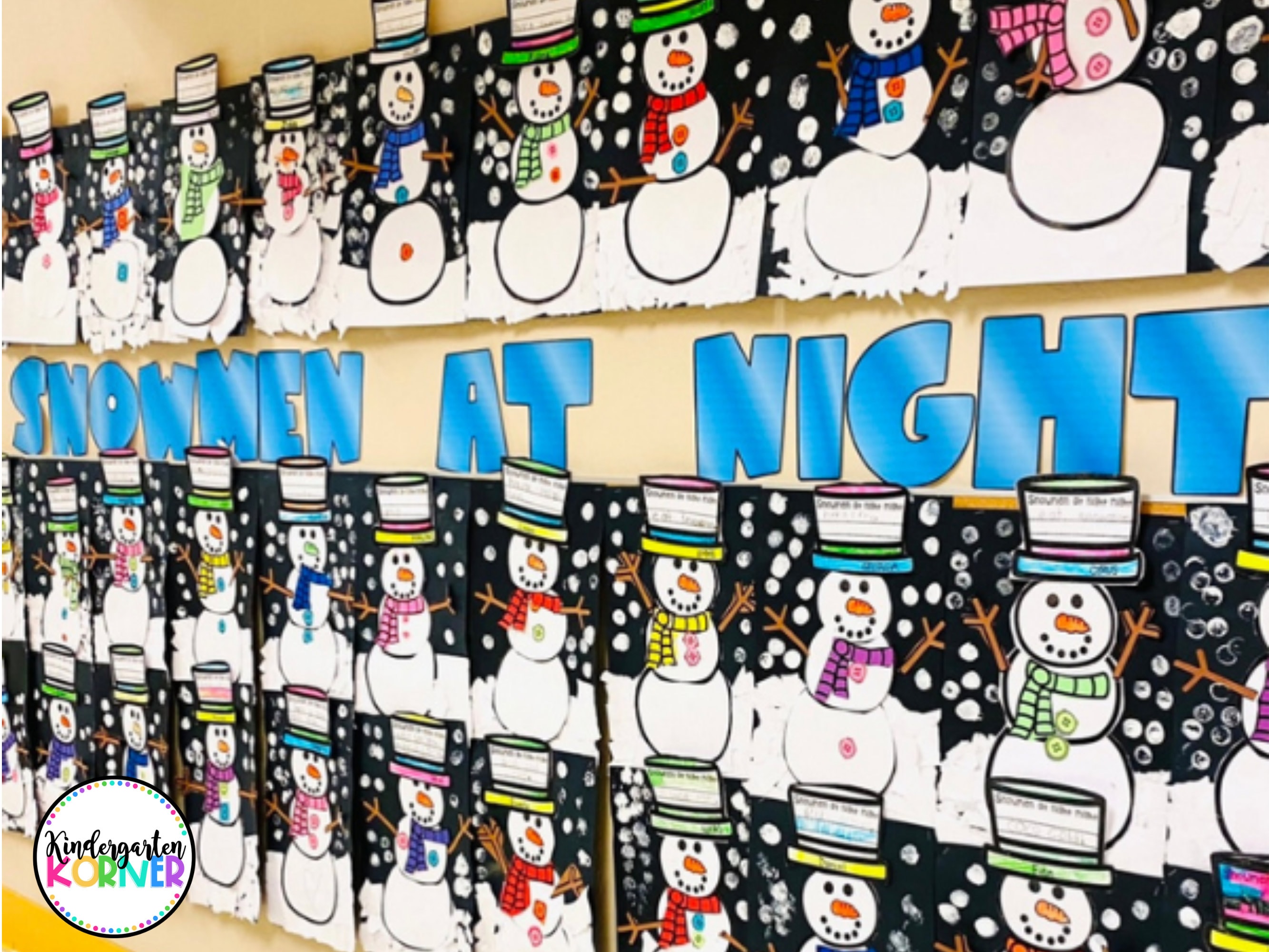Snowmen at Night Winter Bulletin Board Kit | Snowman Writing and Craft ...