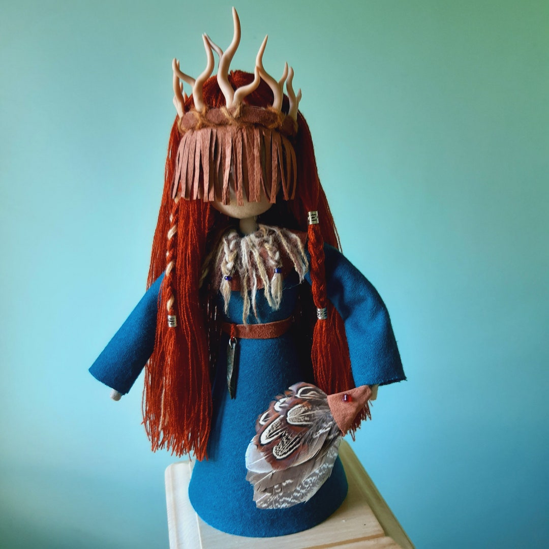 Handmade Shamanic Witch Doll: Pagan Altar Decor With Feather Fan - Etsy
