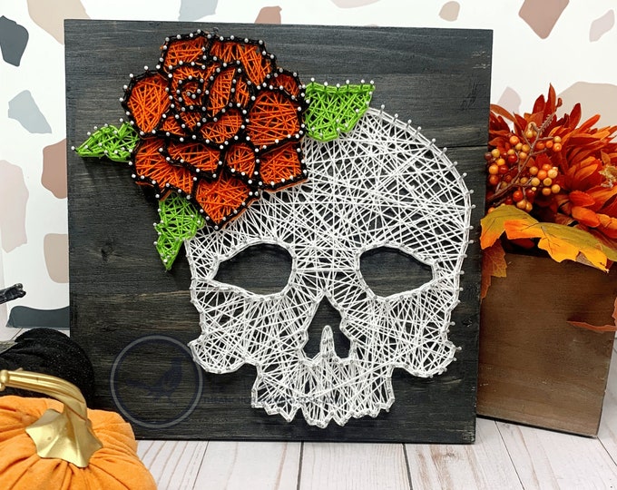 Floral Skull String Art Wall Decor | Skull Halloween Decor, Skull With ...