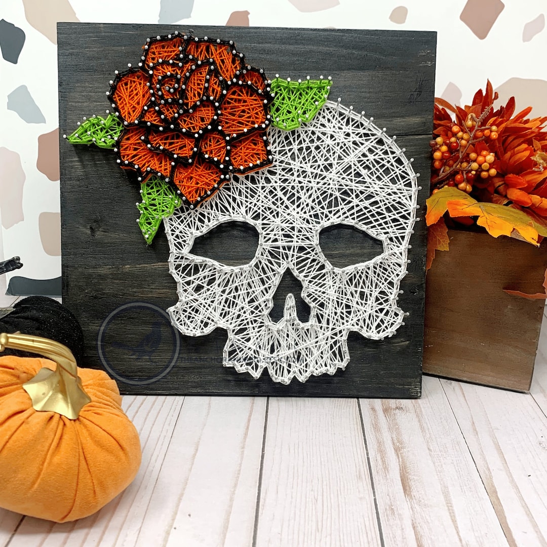 Floral Skull String Art Wall Decor | Skull Halloween Decor, Skull With ...